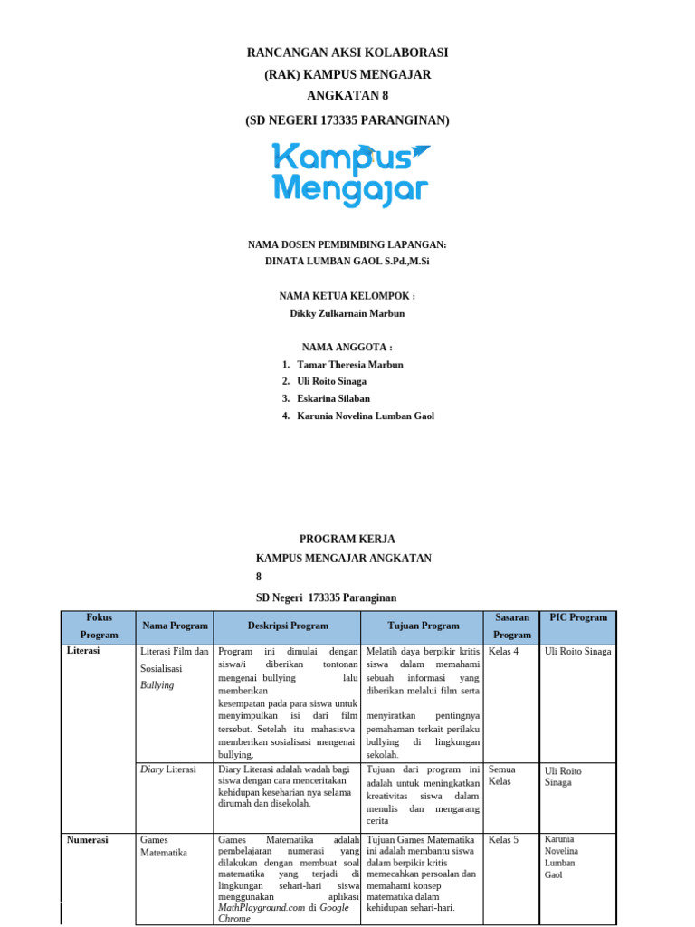 Rencana Aksi Kolaborasi Kampus Mengajar | PDF | Karier & Perkembangan