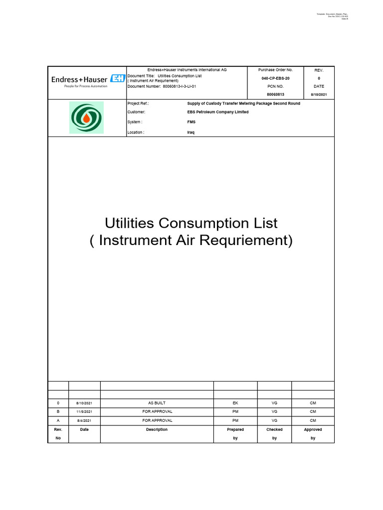 Utilities Consumption List for Air Requirements | PDF | Manufactured ...
