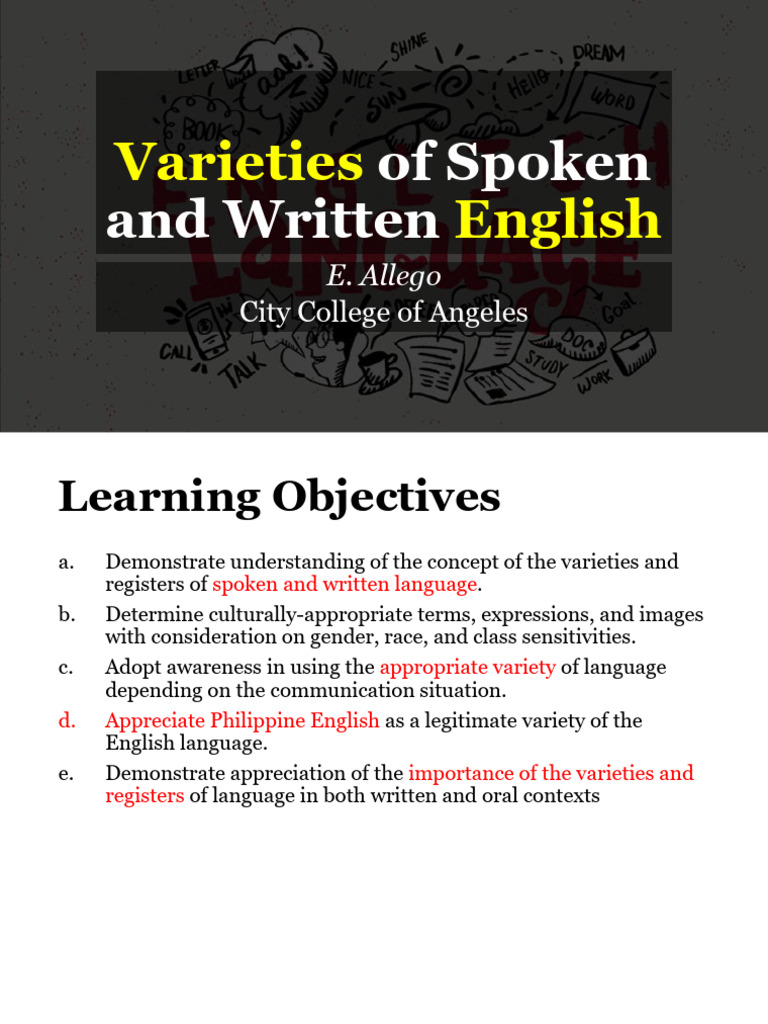 Lesson 3 Varieties of Spoken and Written English | PDF | English ...