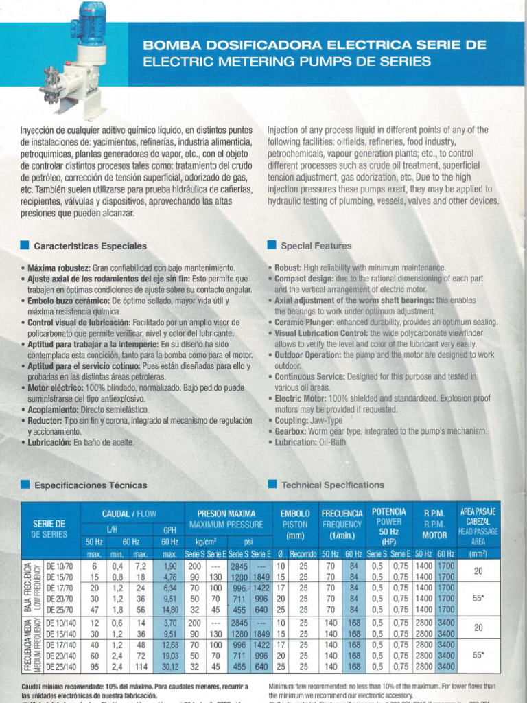 FICHA TECNICA BOMBAS DOSIFICADORAS DOSIVAC SERIE DE | PDF