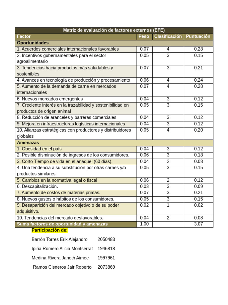 Matriz de Evaluación de Factores Externos | PDF | Business | Evaluación