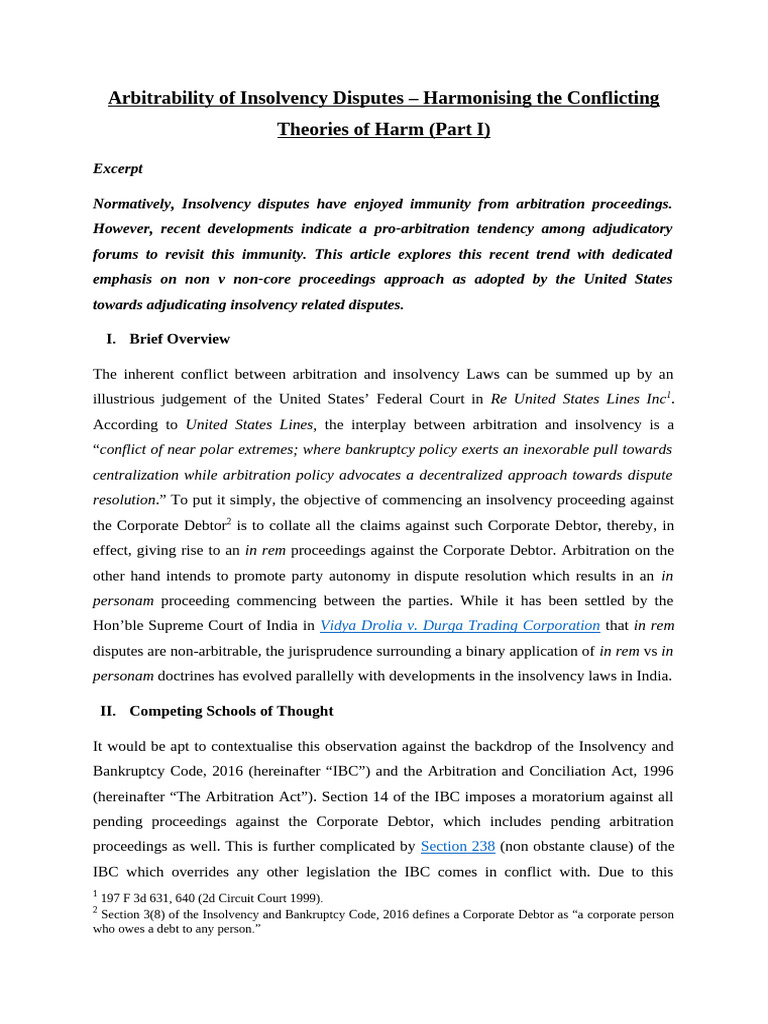 Arbitrability of Insolvency Disputes - Harmonising The Conflicting ...