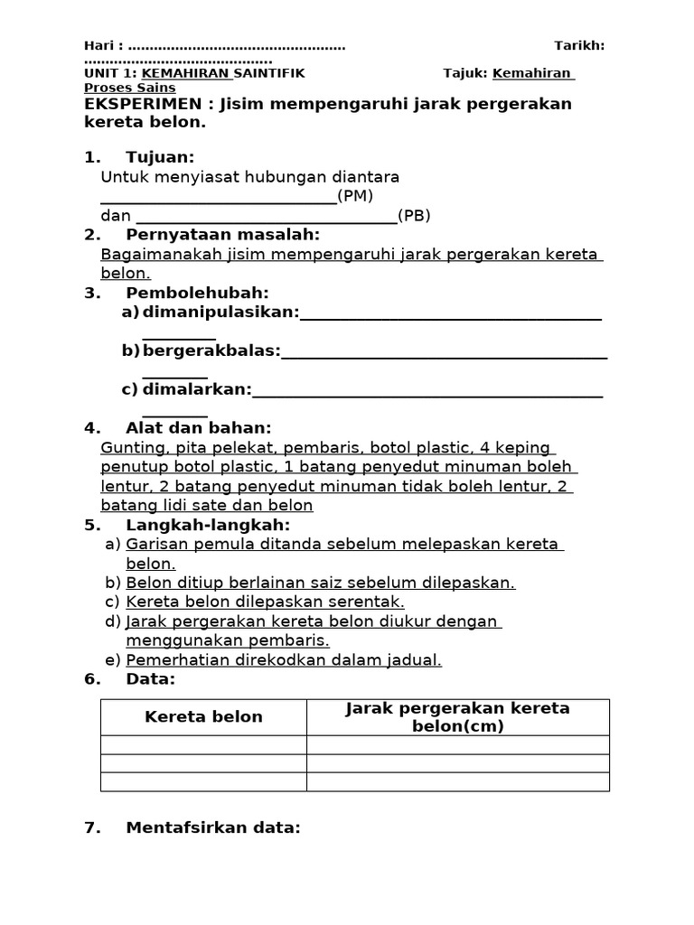 Eksperimen Unit 1 Kps Kereta Belon | PDF