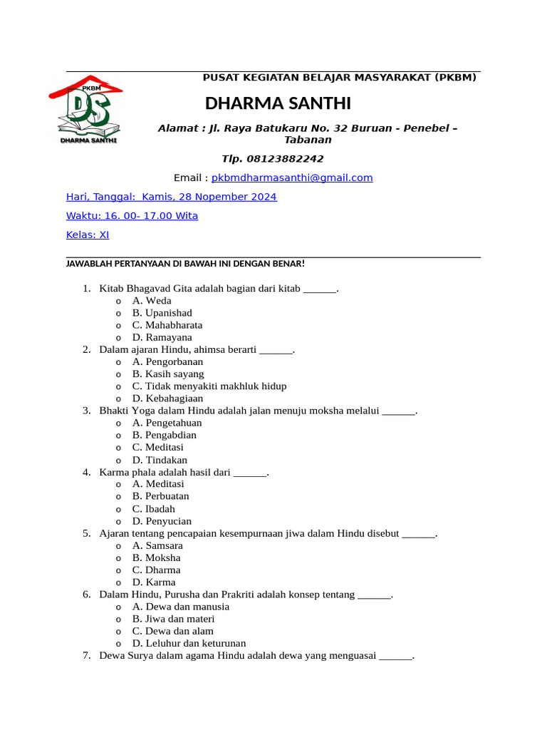 Soal Agama Kelas Xi | PDF | Filsafat | Agama & Spiritualitas