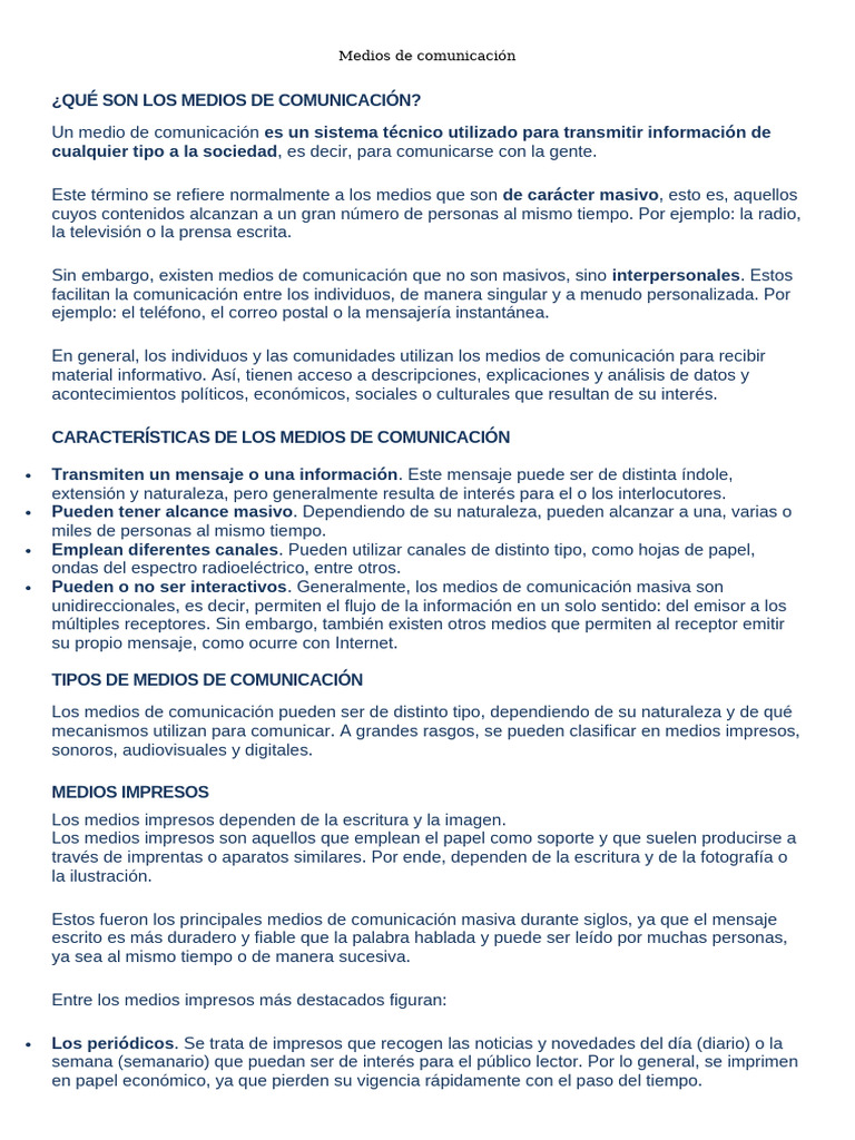 Los Medios de Comunicación | PDF | Medios de comunicación) | Medios de ...