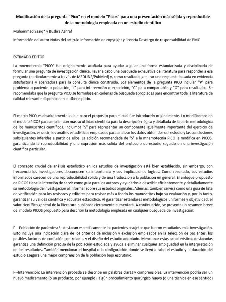 Articulo PICOS | PDF | Estadísticas | Software