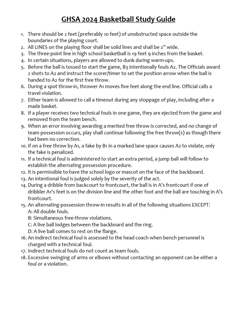 2024 GHSA Basketball Study Guide | PDF | Basketball Positions | Sports