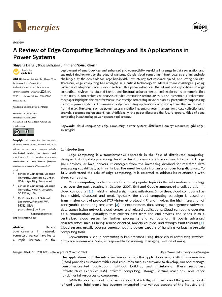 A Review of Edge Computing Technology and Its Applications in Power ...