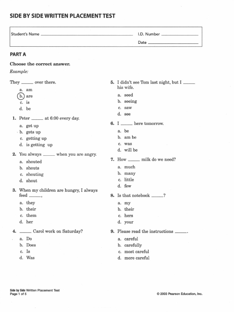 EJ PLacement Test Test | PDF
