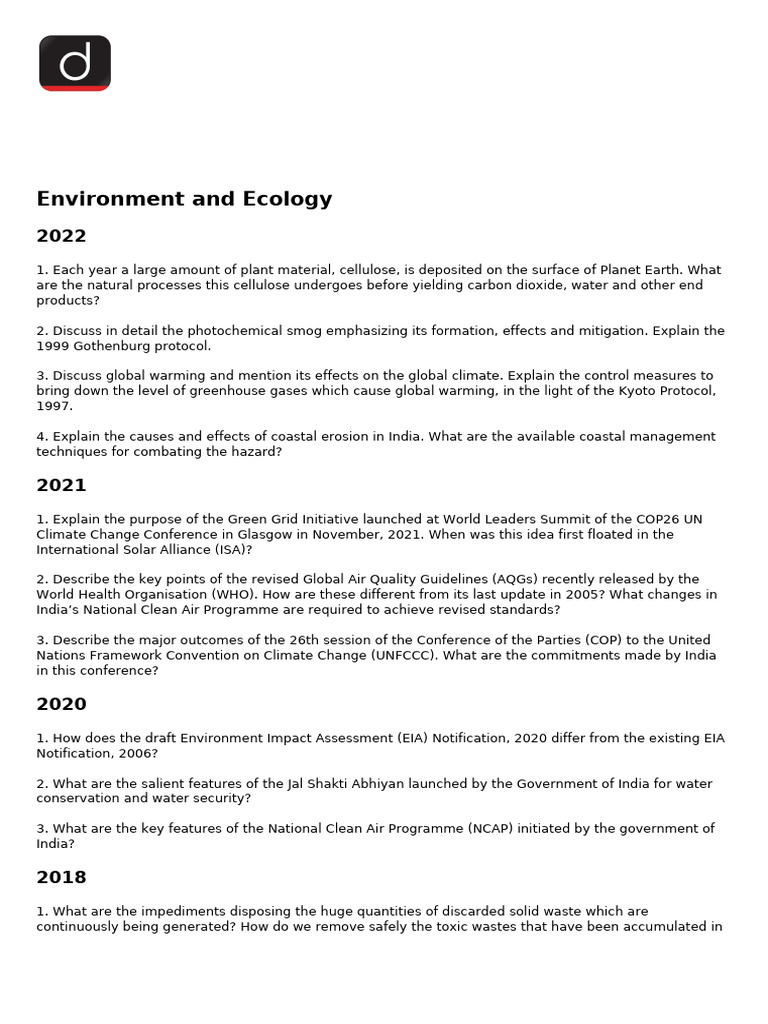 UPSC Mains Environment Questions 2022 | PDF | Climate Change | United ...