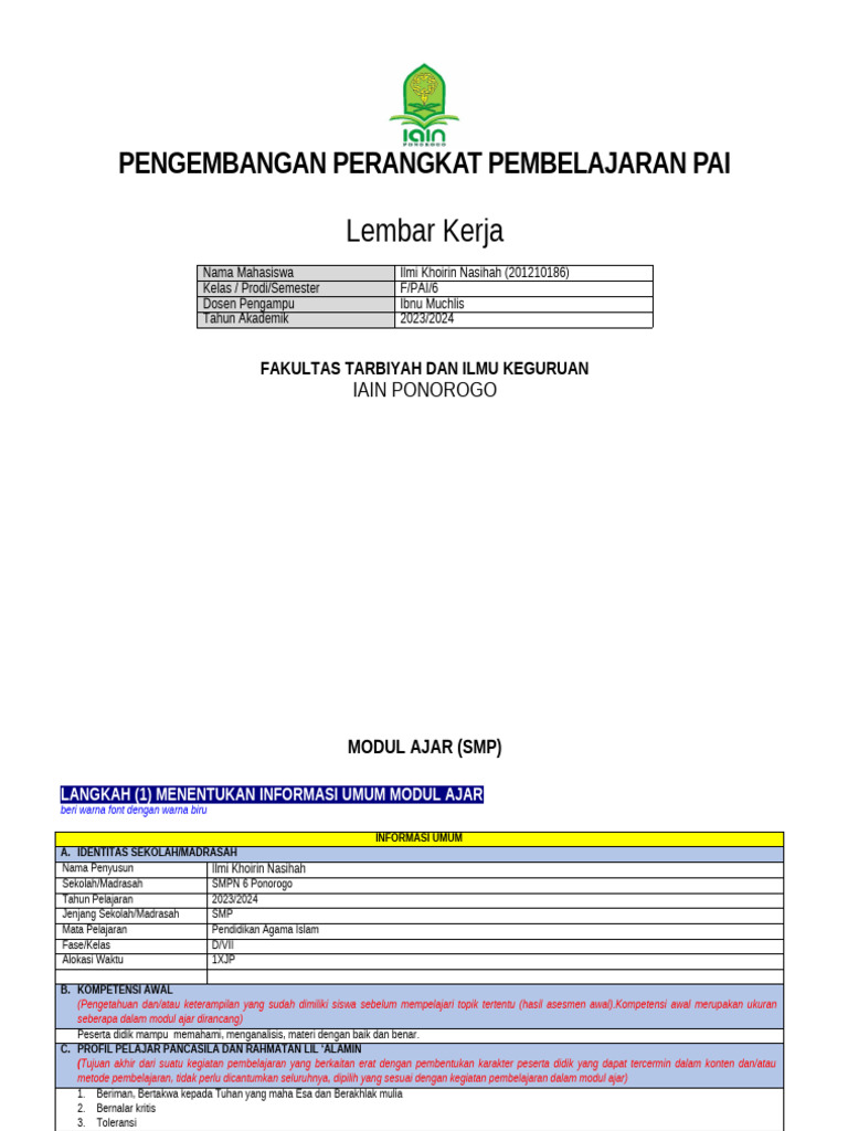 Modul Ajar Sederhana Microteaching | PDF