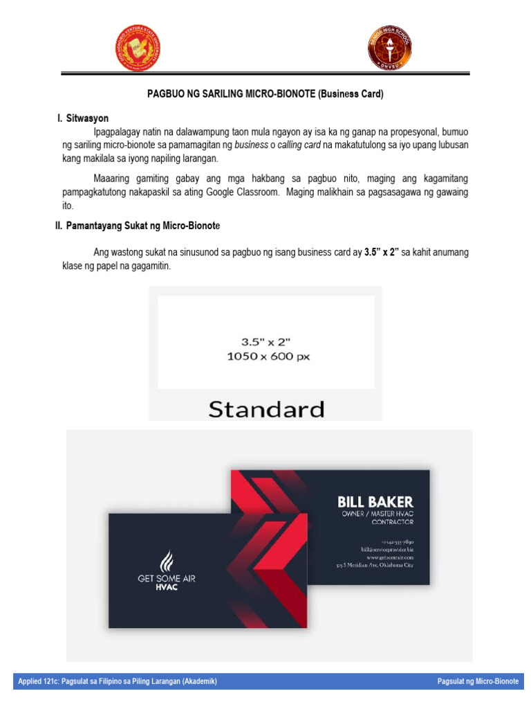 Gabay Sa Pagbuo NG Sariling Micro-Bionote o Business Card 2024 | PDF
