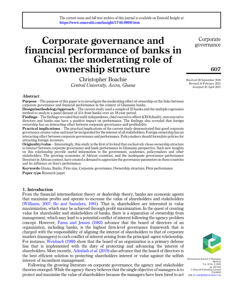 Corporate Governance and Financial Performance of Banks in Ghana The Moderating Role of ...