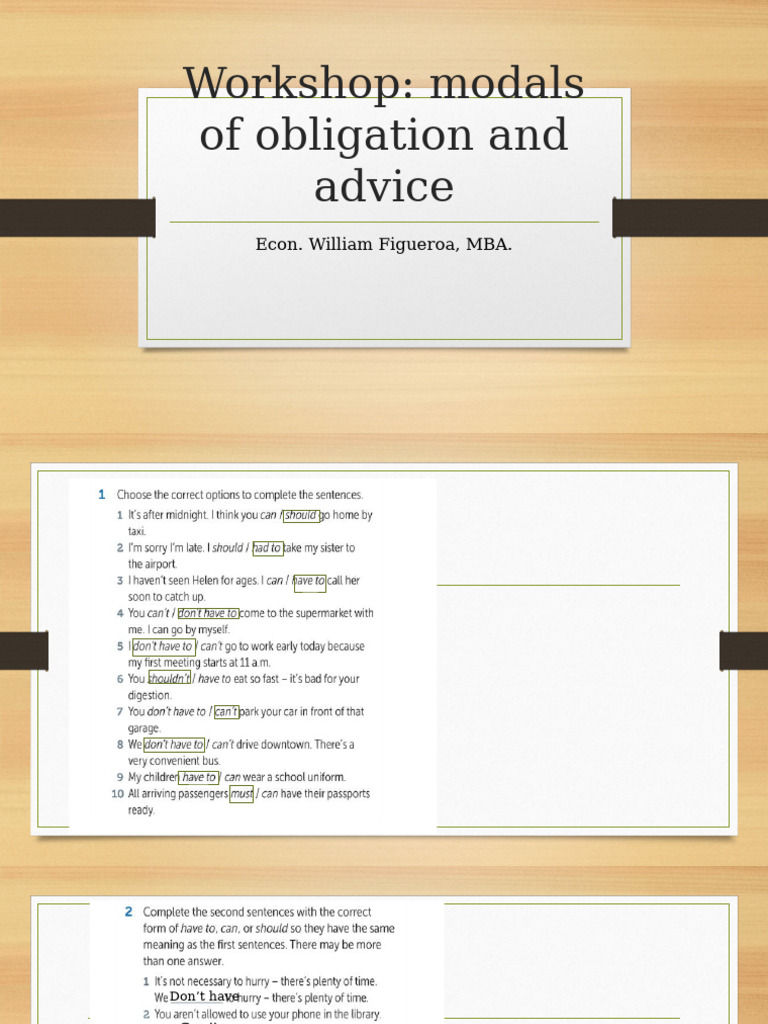 Workshop Modals of Obligation and Advice | PDF | Self-Improvement