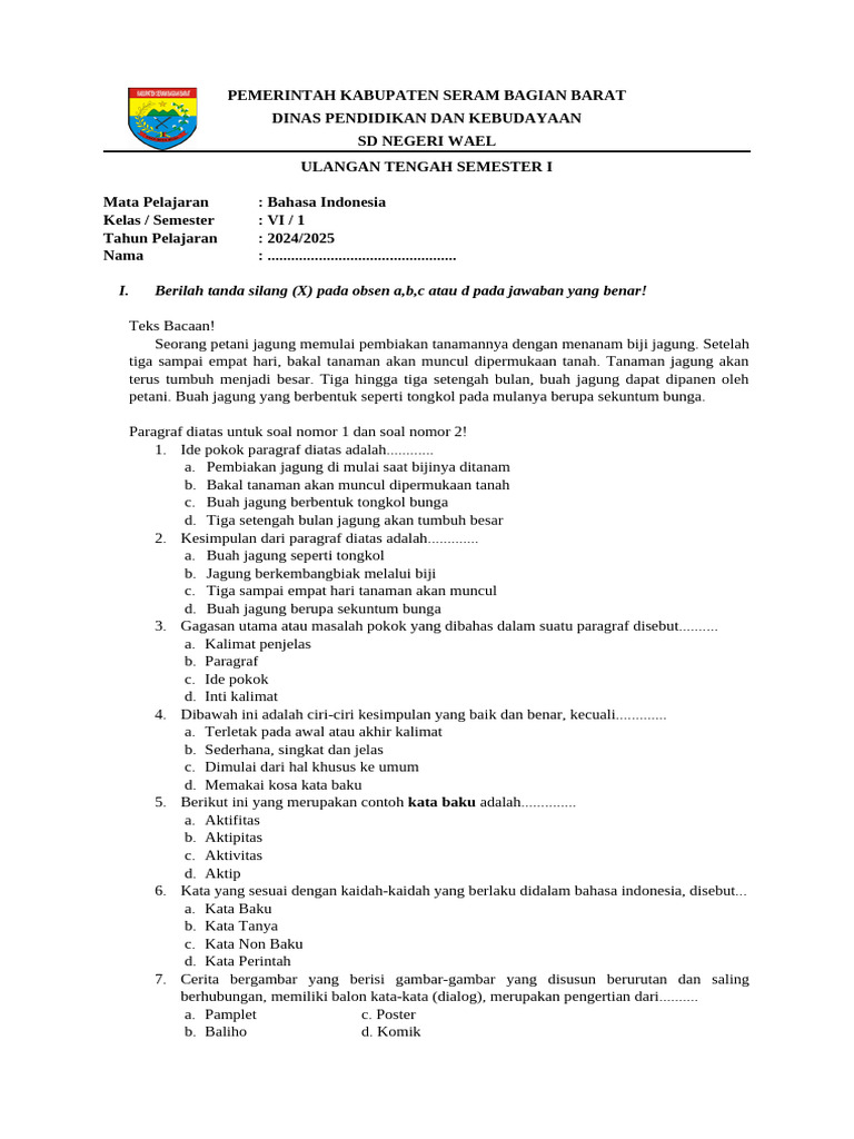 Soal Ulangan SD 2025 | PDF | Kajian Bahasa Asing