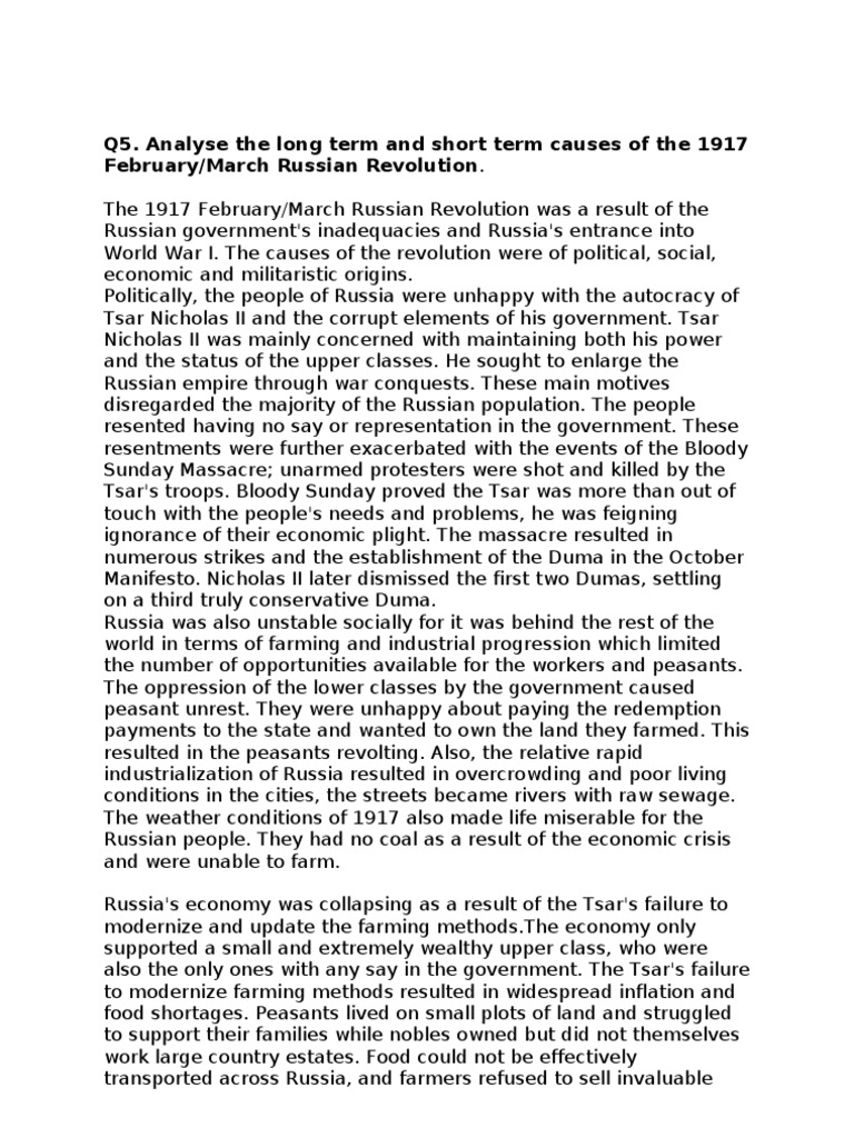 Q5. Analyse The Long Term and Short Term Causes of The 1917 February ...