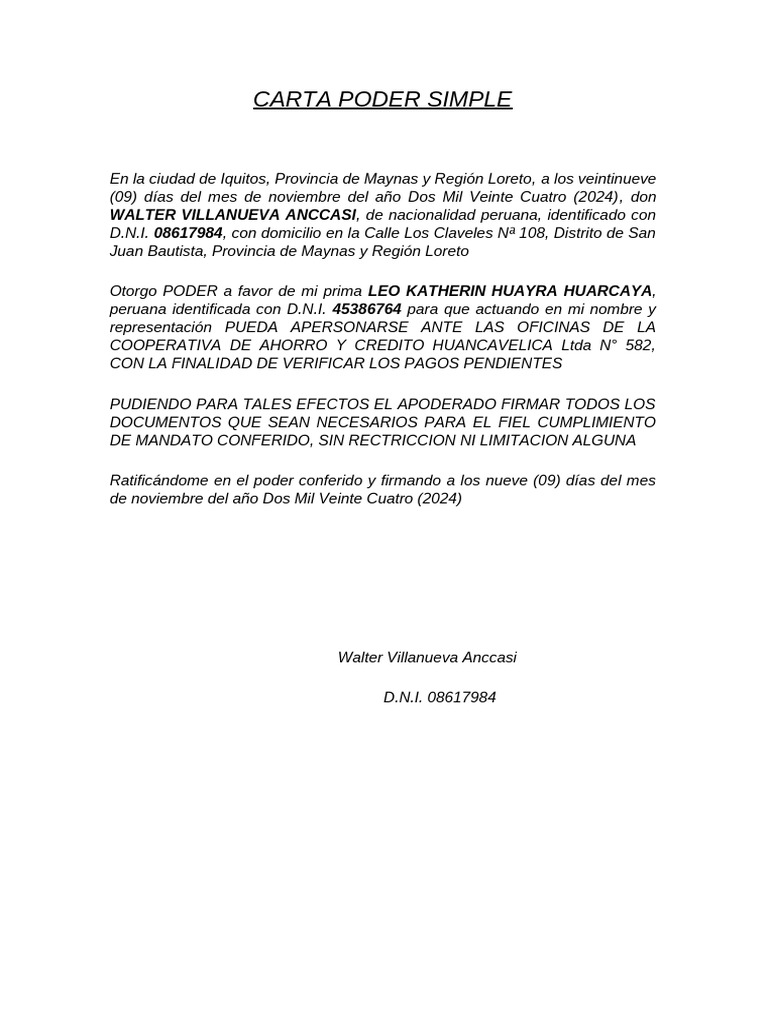 Carta Poder Simple para Verificación de Pagos | PDF | Política ...