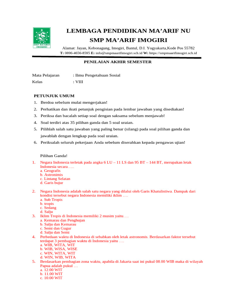 Soal Pas Ips Kelas Viii | PDF