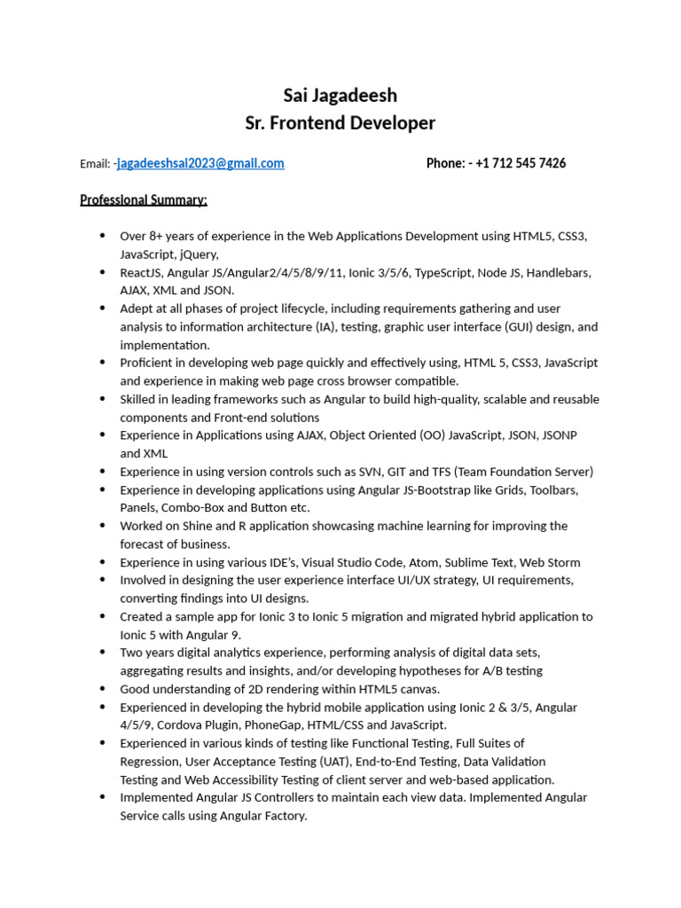 Jagadeesh_Sr UI Agular Developer | PDF | J Query | Angular Js