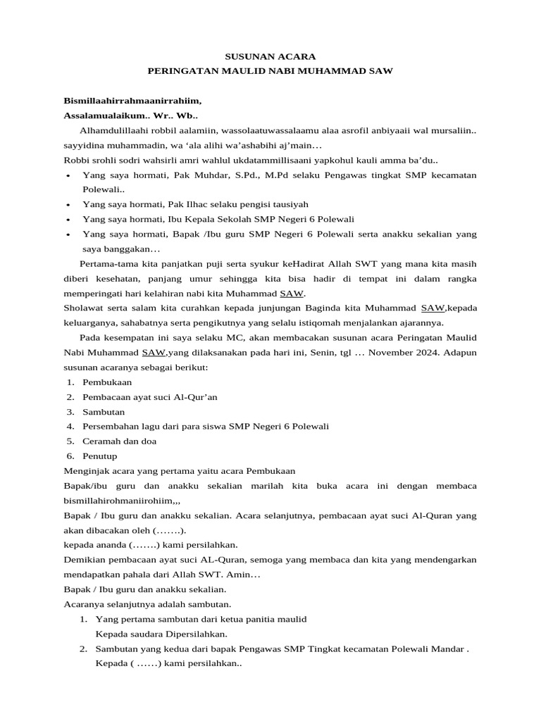 Susunan Acara Peringatan Maulid Nabi Muh | PDF | Kajian Bahasa Asing | Agama & Spiritualitas