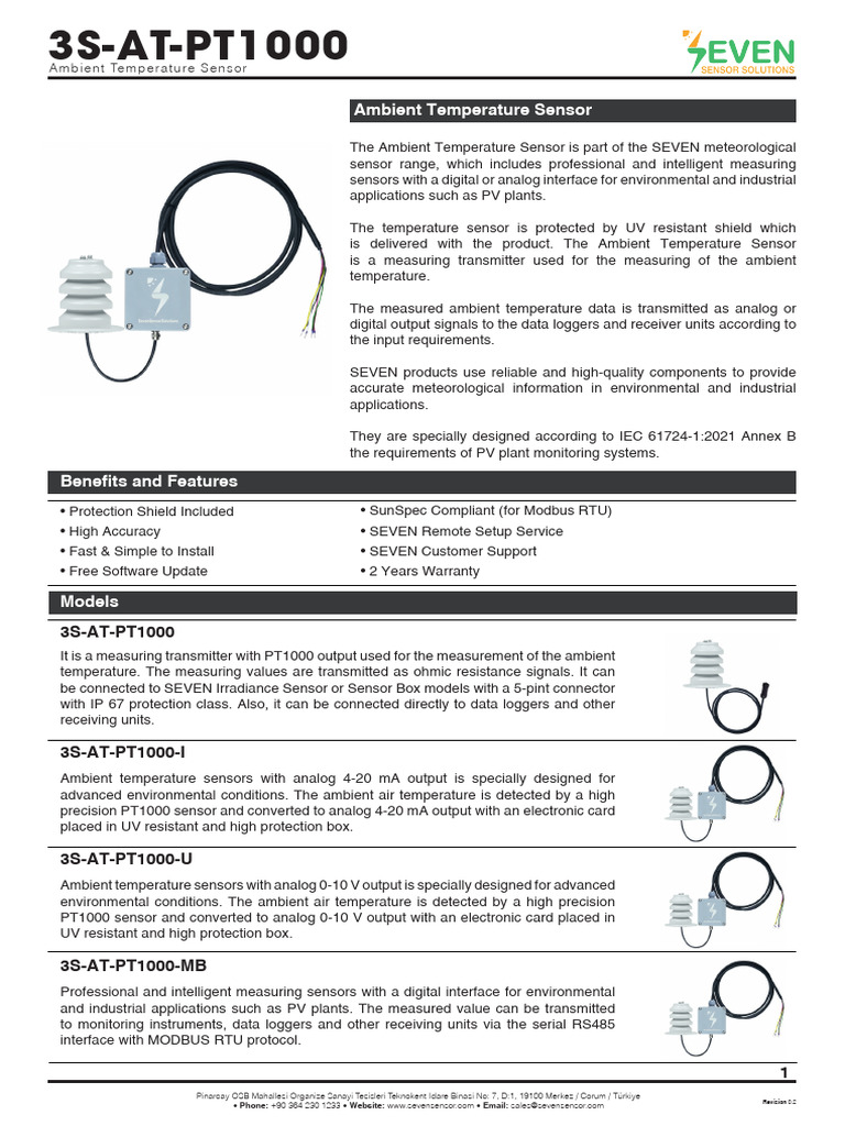 Ambient Temp Sensor 3S-AT-PT1000 | PDF | Sensor | Computer Engineering