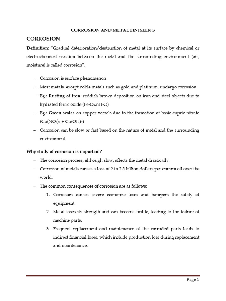 Corrosion & Metal Finishing CC and CH Section | PDF | Corrosion | Anode
