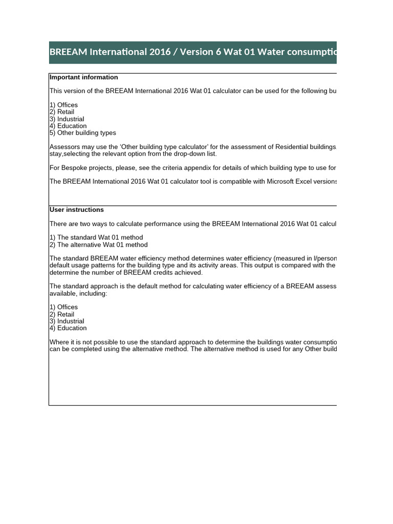 BREEAM2016 V6 Wat01 Calculator v4.1 Rev.3 SP | PDF | Tap (Valve) | Shower