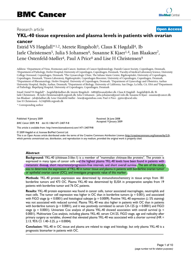 BMC Cancer: YKL-40 Tissue Expression and Plasma Levels in Patients With ...