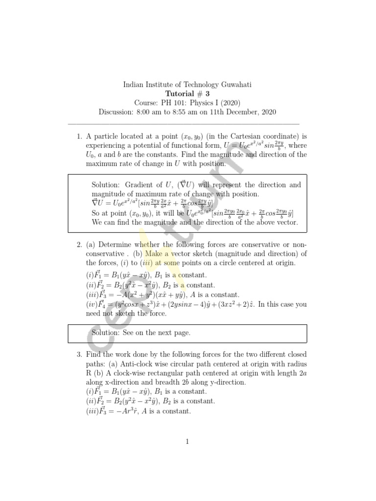 IIT Guwahati PH 101 Tutorial Solutions | PDF | Mechanical Engineering ...