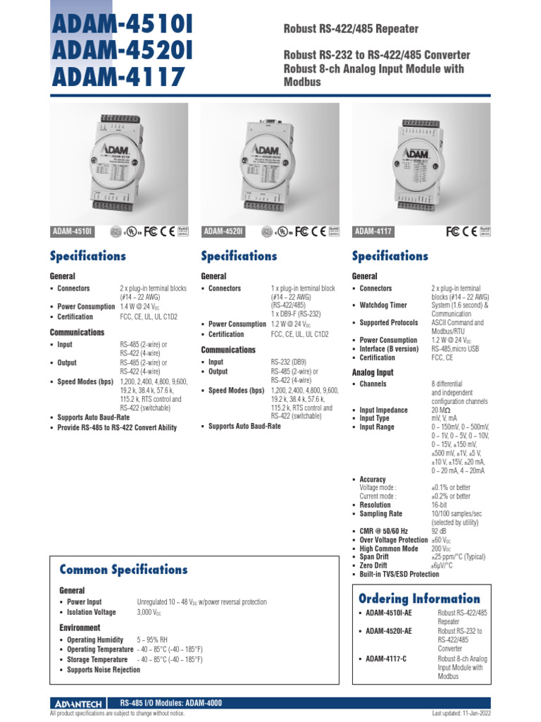 Adam-4117 4510i 4520i DS (011122) 20220329095946 | PDF | Manufactured Goods | Computing