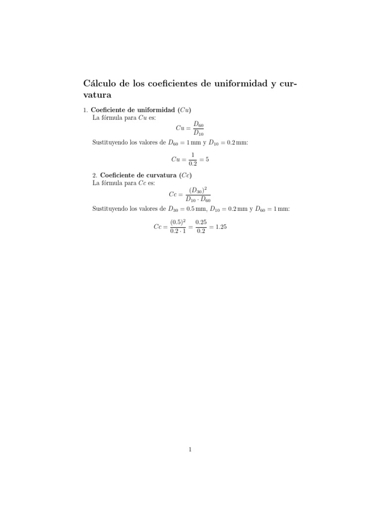C Alculo de Los Coeficientes de Uniformidad y Cur-Vatura | PDF ...