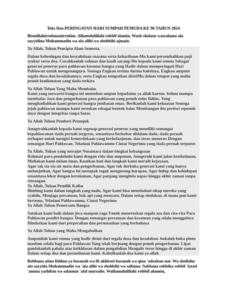 Teks Doa Peringatan Hari Pahlawan 2024 | PDF