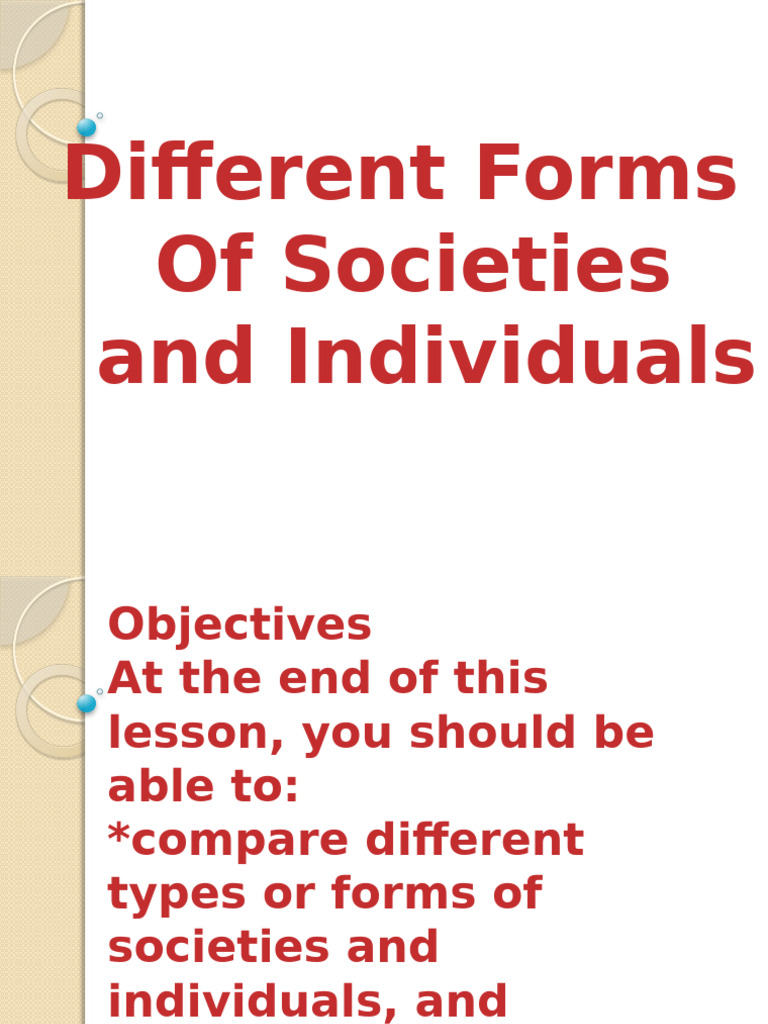 GROUP 2 Different Forms of Societies and Individuals | PDF | Society ...