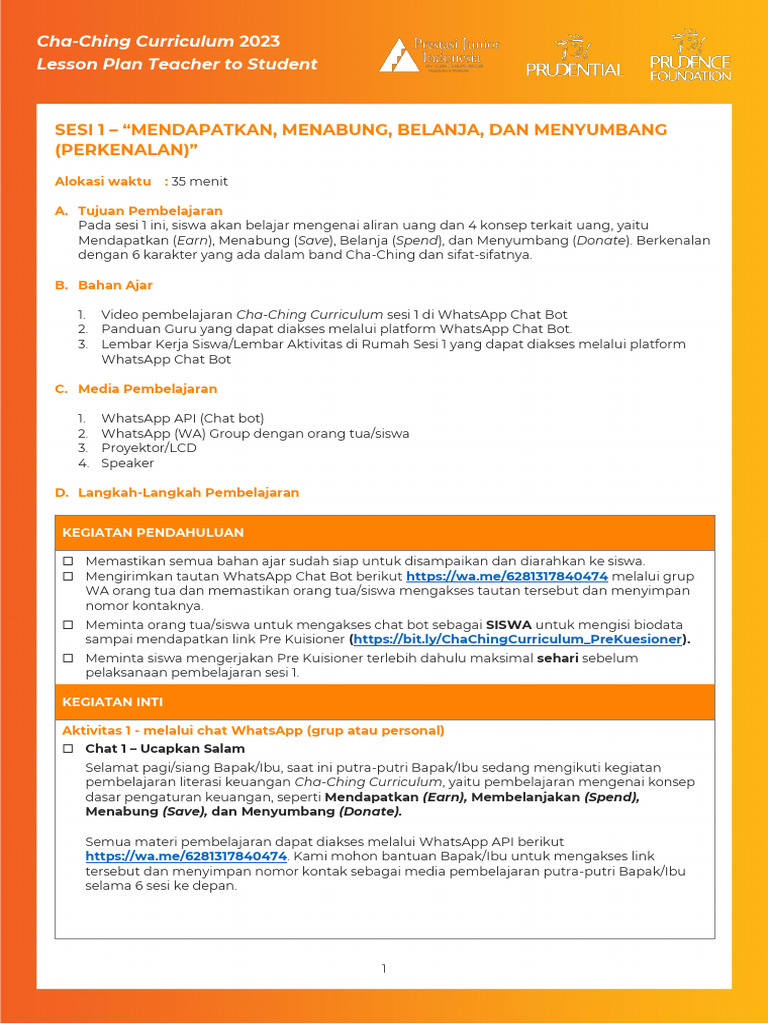 Cha-Ching Curriculum - Lesson Plan - Teacher To Student - in Class | PDF | Karier & Perkembangan