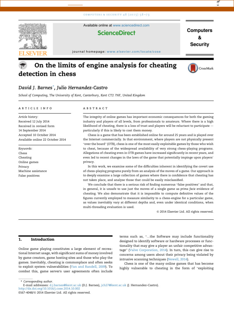 On The Limits of Engine Analysis For Cheating Detection in Chess | PDF ...