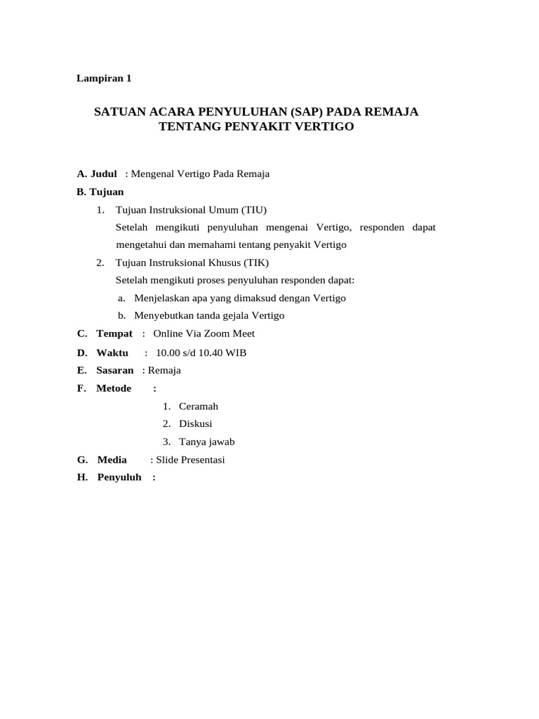 Penyuluhan Vertigo untuk Remaja | PDF