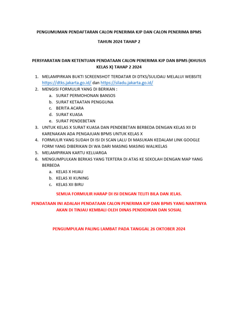 Pengumuman Pendaftaran Calon Penerima KJP Dan Calon Penerima BPMS | PDF | Pengelolaan Keuangan ...