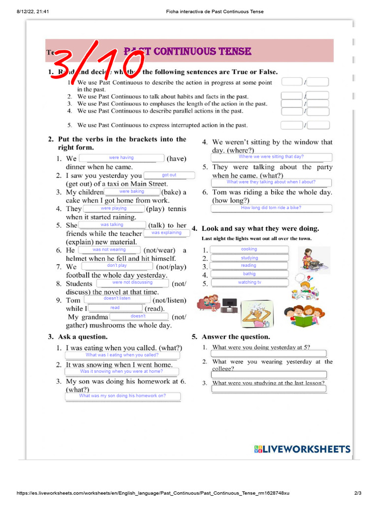 Ficha Interactiva de Past Continuous Tense | PDF