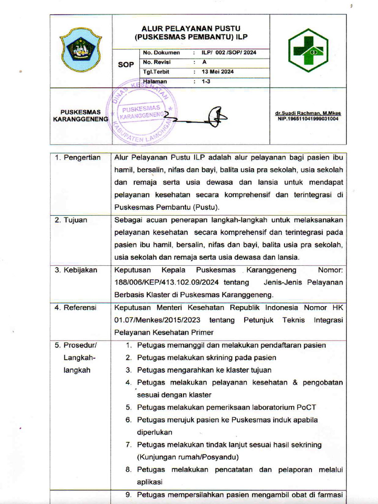 Sop Alur Pelayanan Pustu Ilp | PDF