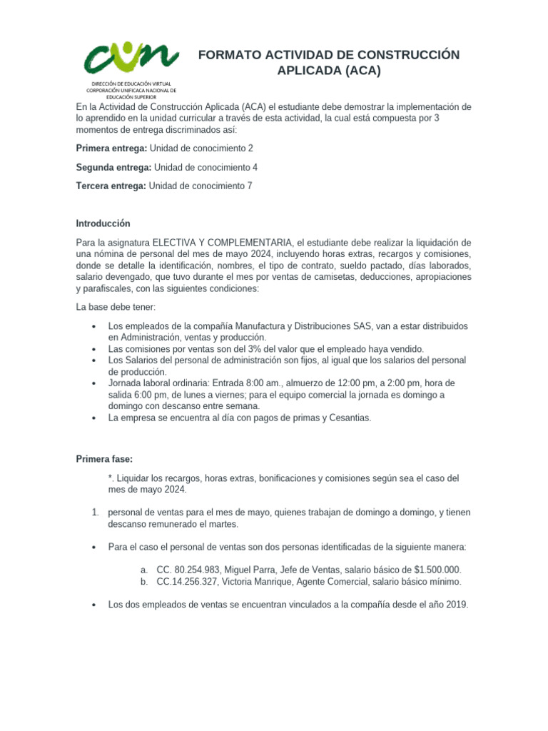 ACA Electiva y Complementaria 2024 | PDF | Salario | Economias