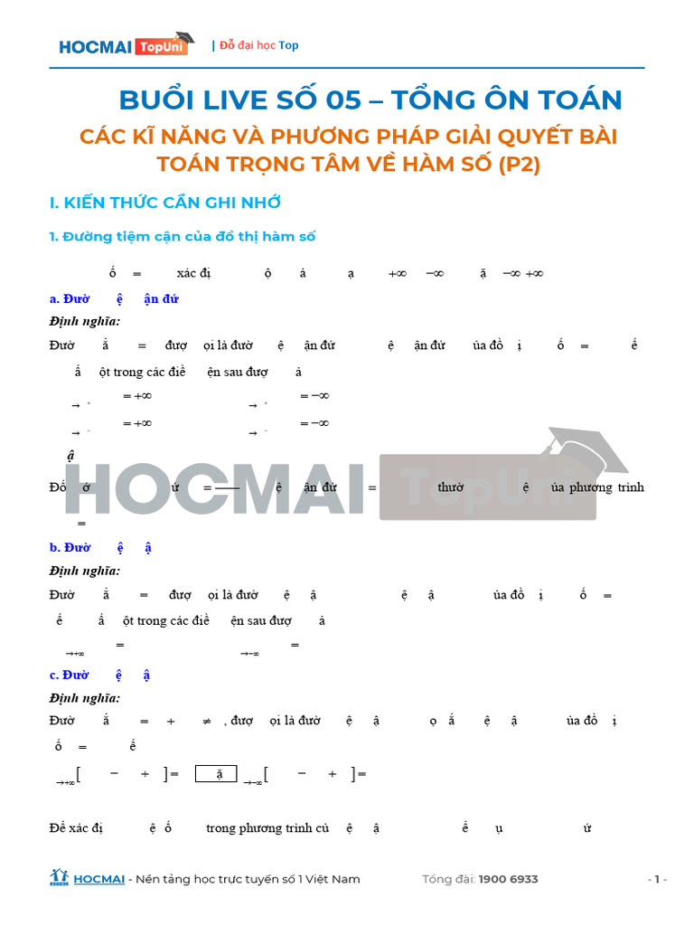 TopUni Buoi 05 Cac Ki Nang PP Giai Quyet BT Trong Tam Ve Ham So P2 TLBG-149452 | PDF