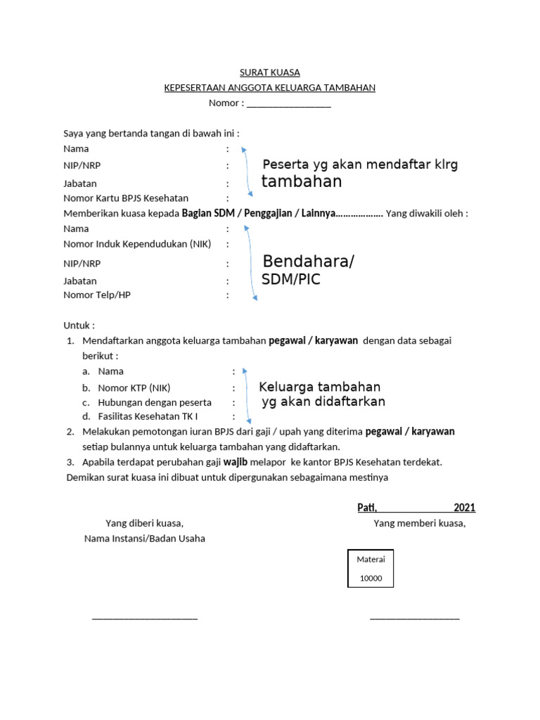 Contoh Pengisian Surat Kuasa Ppu Kel Tambahan | PDF