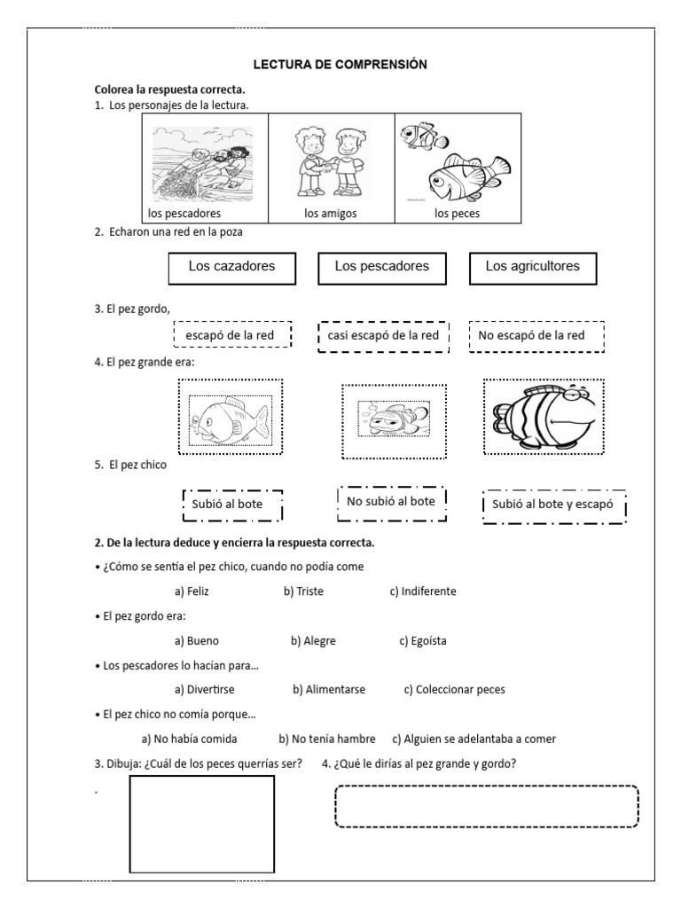 El Pez Grande y El Pez Chico Hoja de Comprensión de La Lectura | PDF