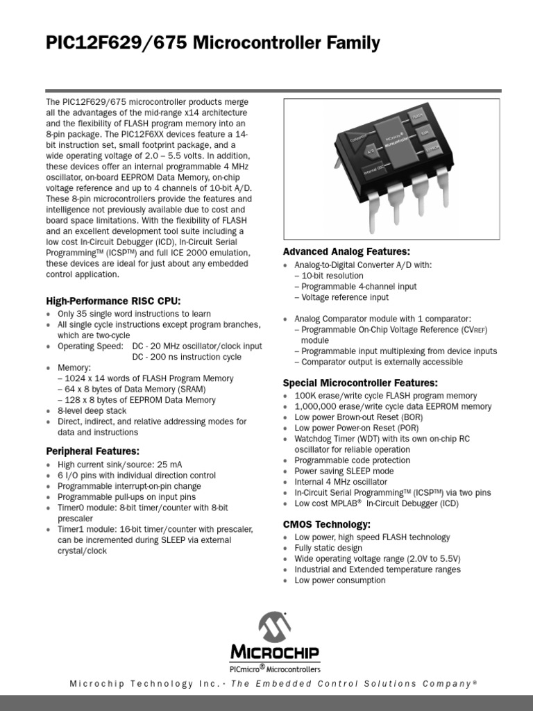 PIC12F629/675 Microcontroller Family: Advanced Analog Features | PDF | Microcontroller | Flash ...