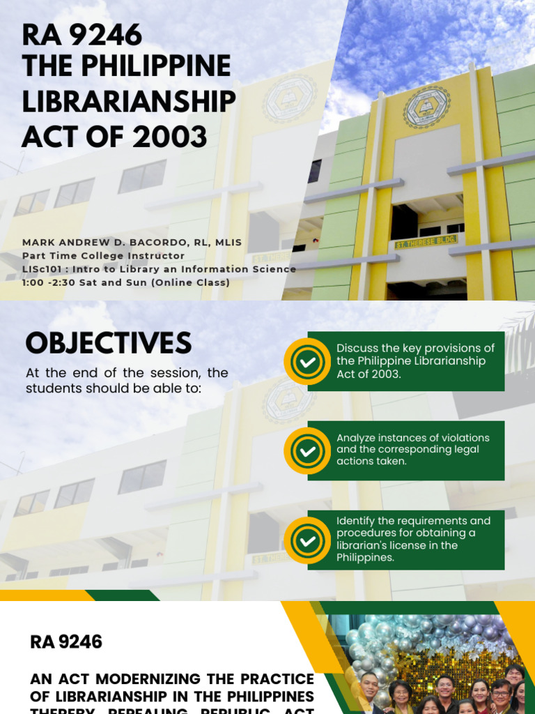 RA 9246 The Philippine Librarianship Act of 2003 | PDF | Librarian ...