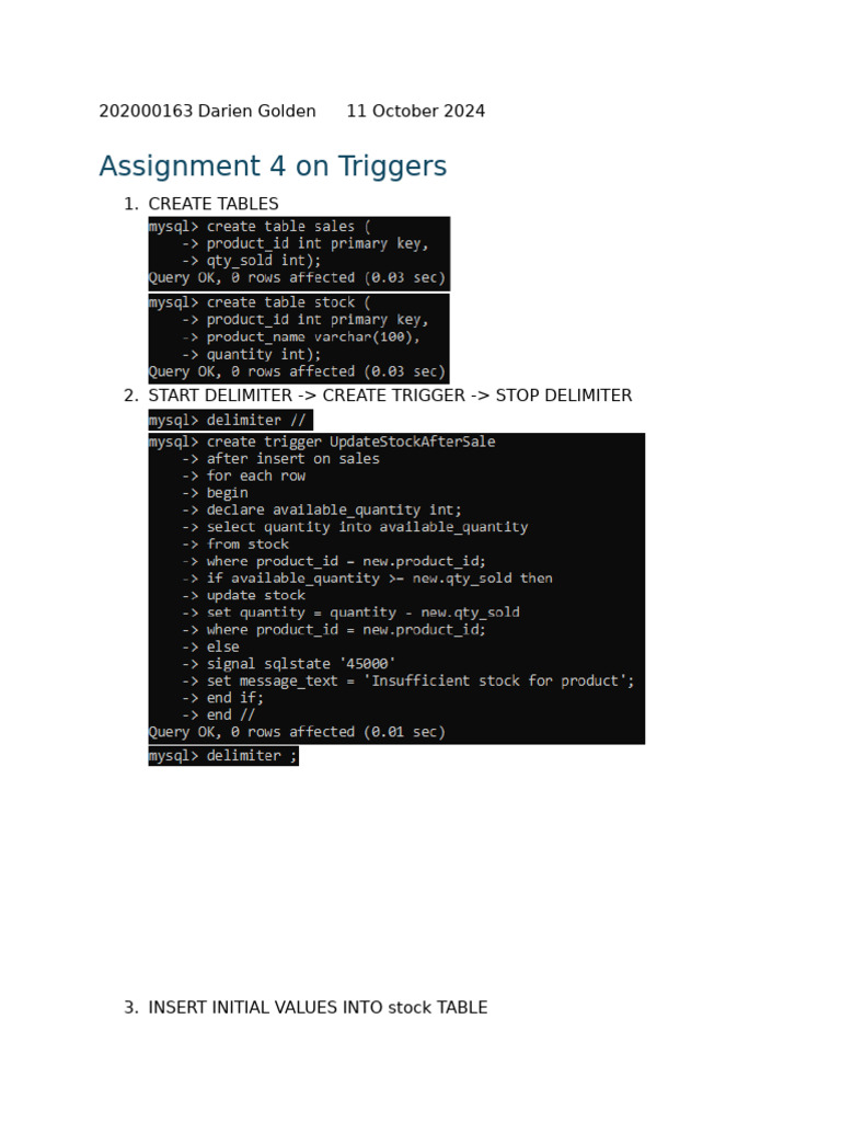 Assignment 4 Triggers - Darien | PDF | Technology & Engineering