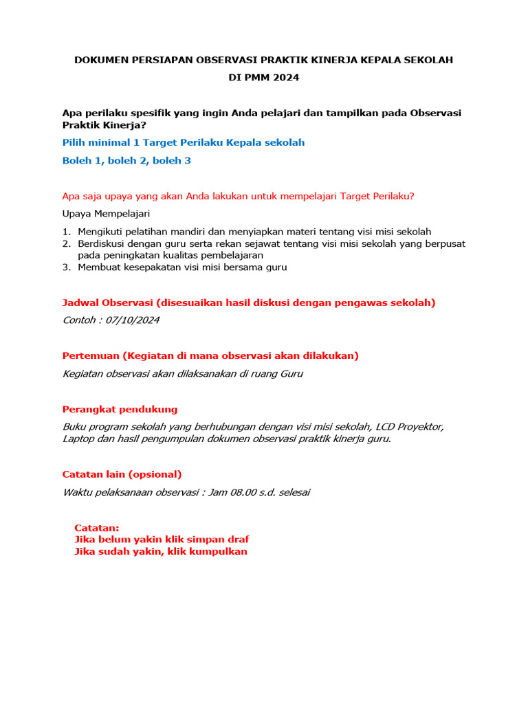 Dokumen Persiapan Observasi Praktik Kinerja Kepala Sekolah Di PMM 2024 ...