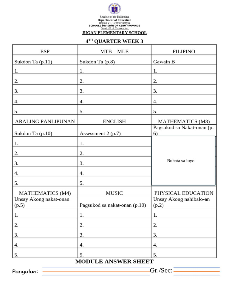 Answer Sheet 2024 Adm W3 | PDF