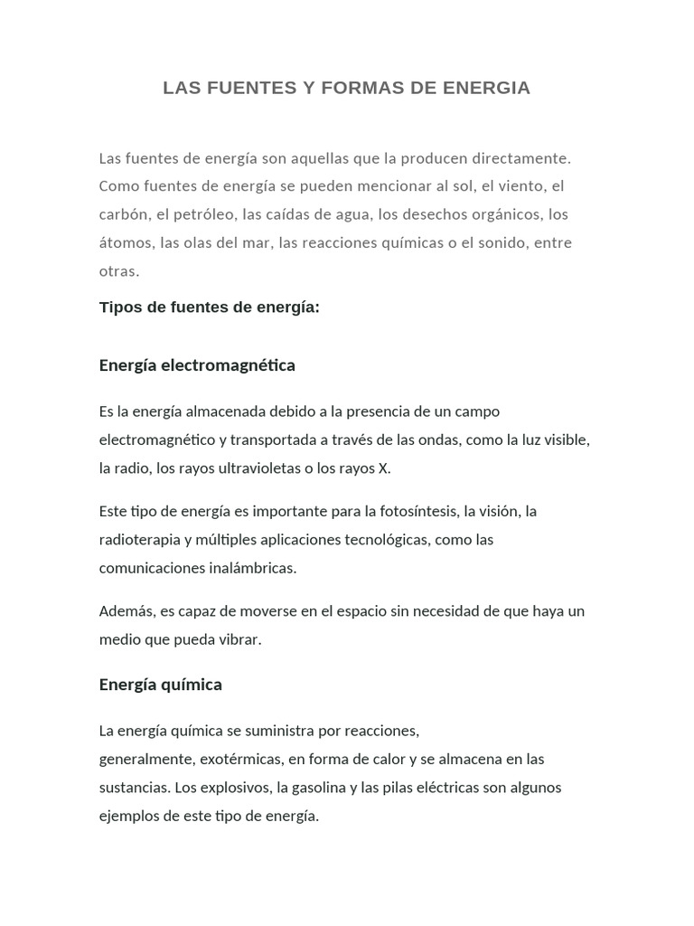 Las Fuentes y Formas de Energia | PDF | Energía renovable | La energía ...