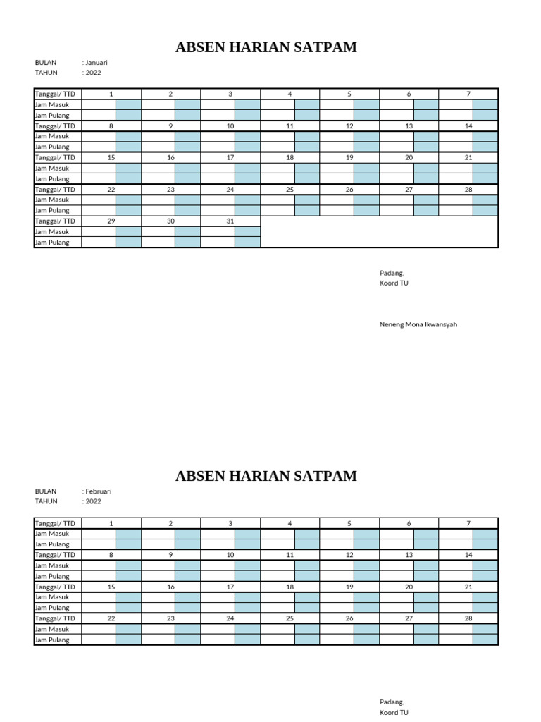 Absen Harian Satpam | PDF